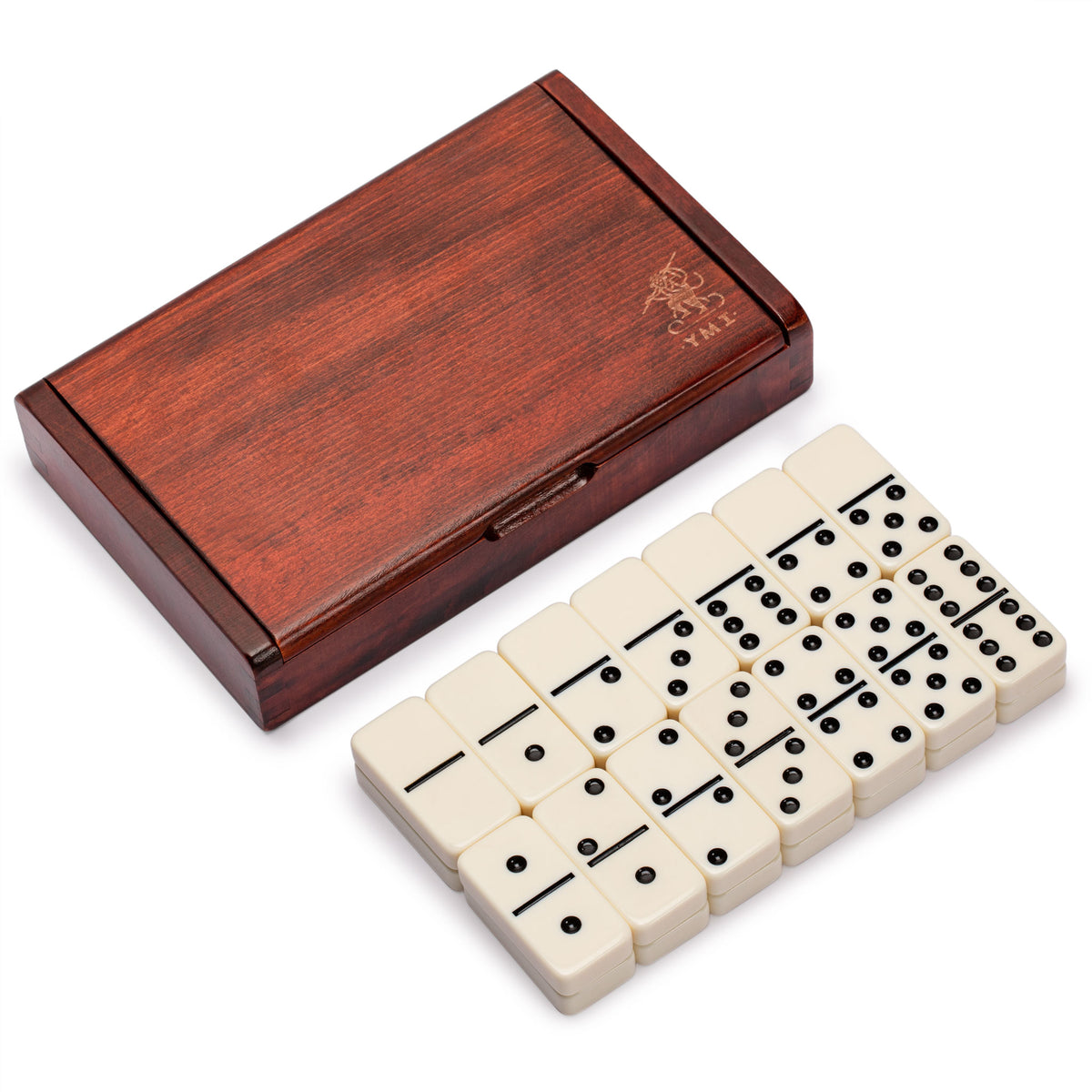 28 Tiles Double 6 Dominoes (Pips/Dots) Game Set with Dark Oak Wood Cas ...