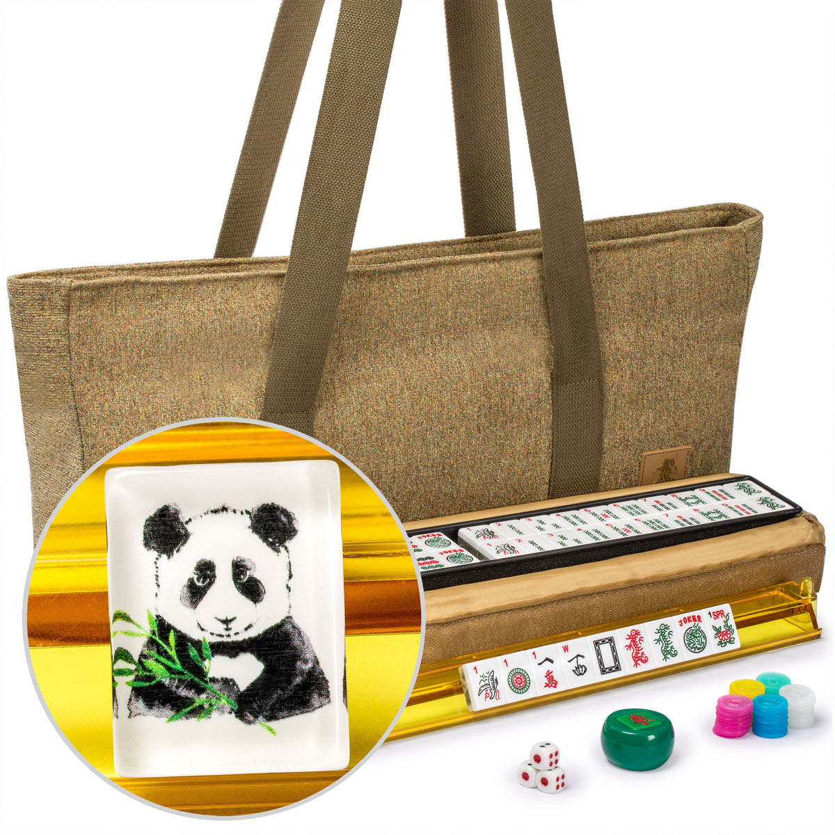 American Mahjong Game Set, "Panda" - with Earthy Green Soft Case, Rack ...