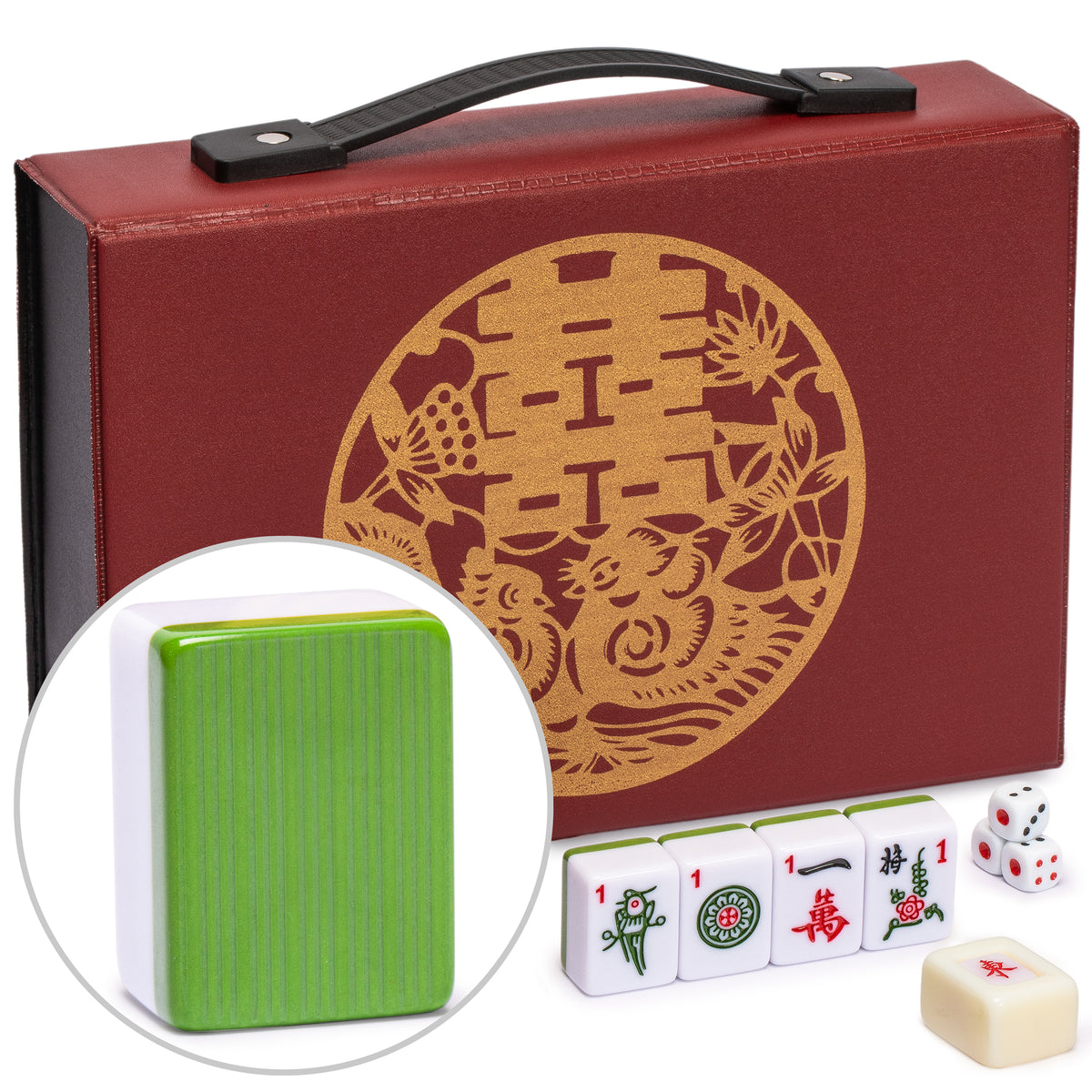 Chinese Mahjong Set, "Rouge Oasis" with 146 Small Tiles, Red Vinyl Cas ...