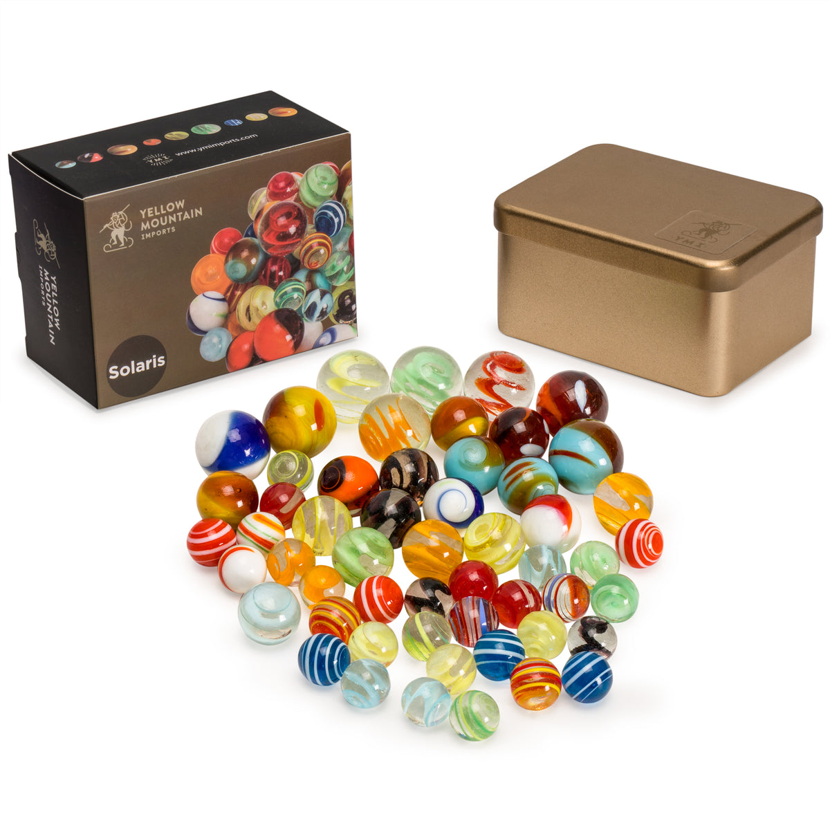 Collector's Series Assorted Marbles Set in Tin Box - Solaris – Yellow ...