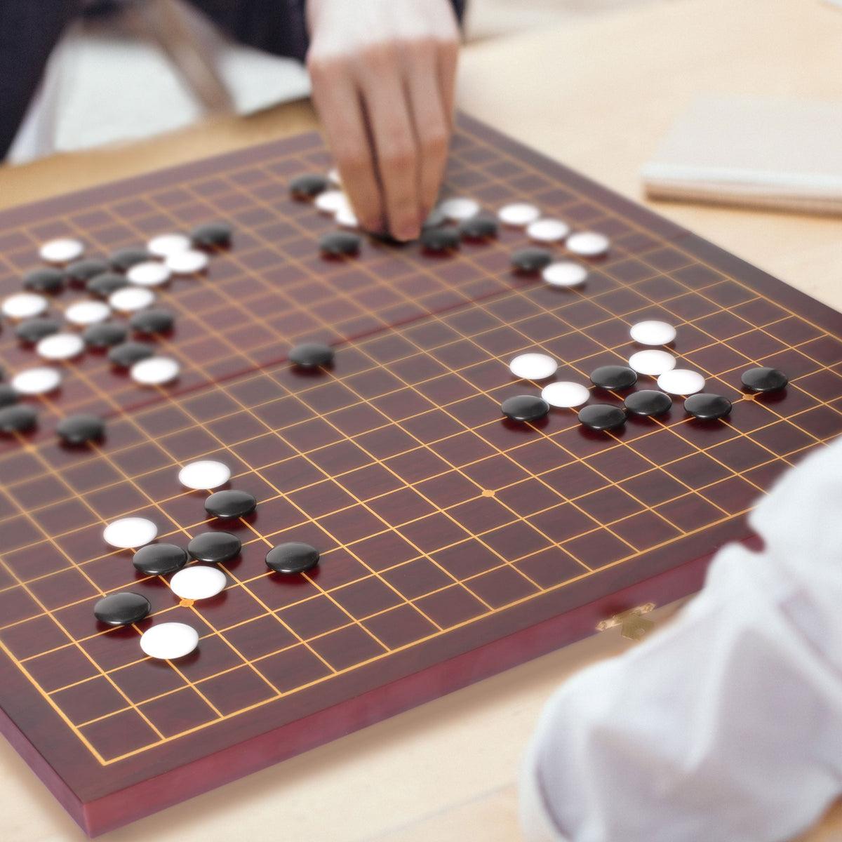 Dark Cherry Pattern 0.8-Inch Folding Go Game Set Board with Double Con ...