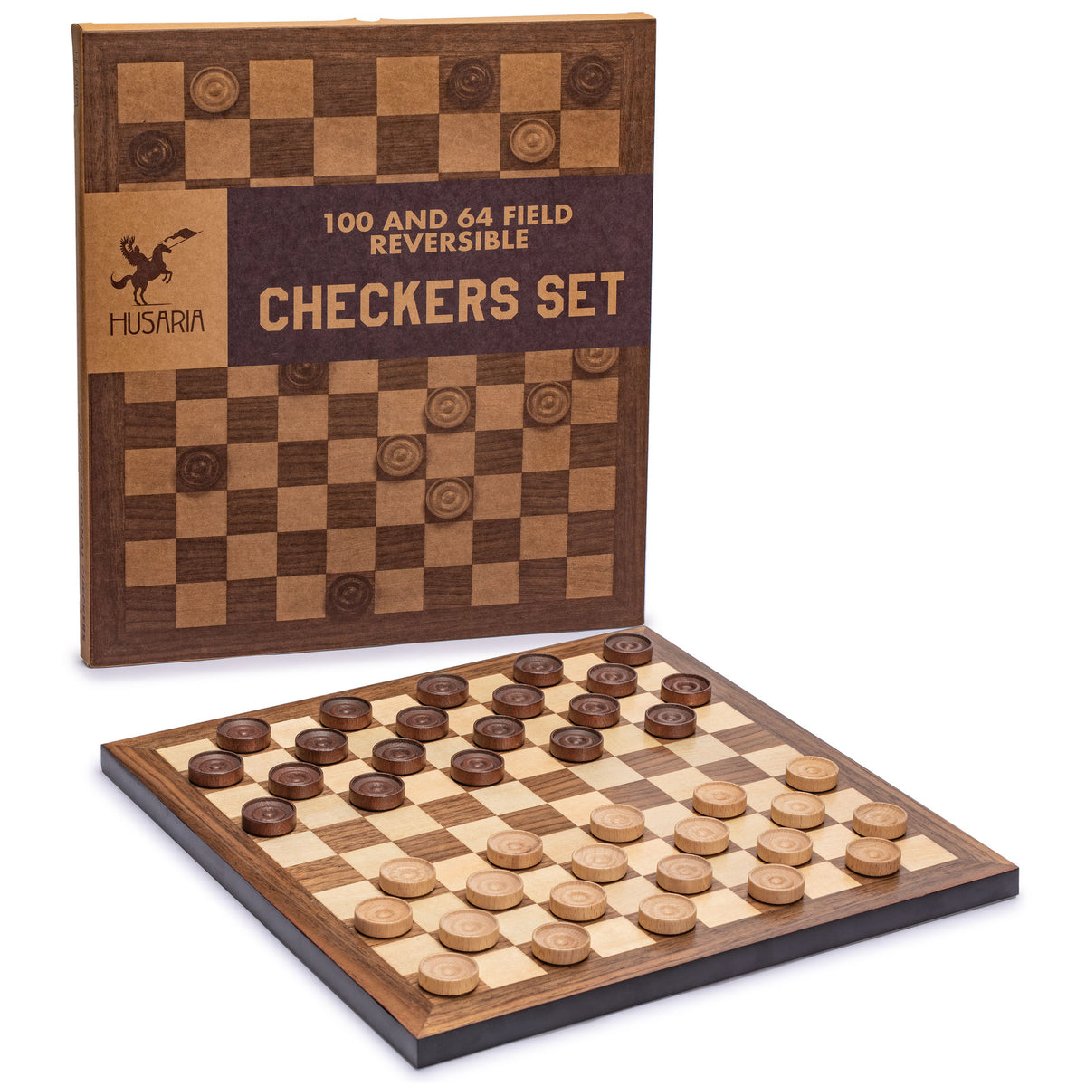 Husaria Reversible Checkers and Draughts Wooden Game Set - 10x10 and 8 ...