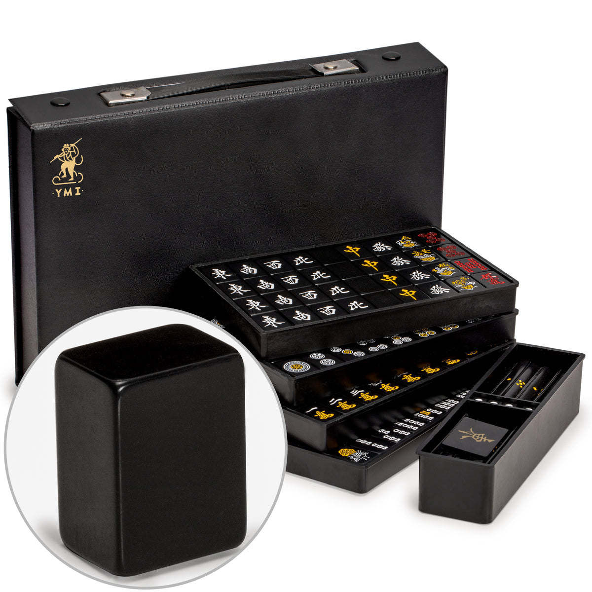 Japanese Riichi Mahjong Set - Black Standard Size Tiles and Vinyl Case ...