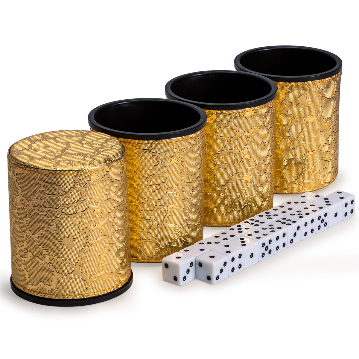 Liar's Dice Golden Cup Shaker Bluffing Game - 4 Cups with 20 (16mm) Di ...