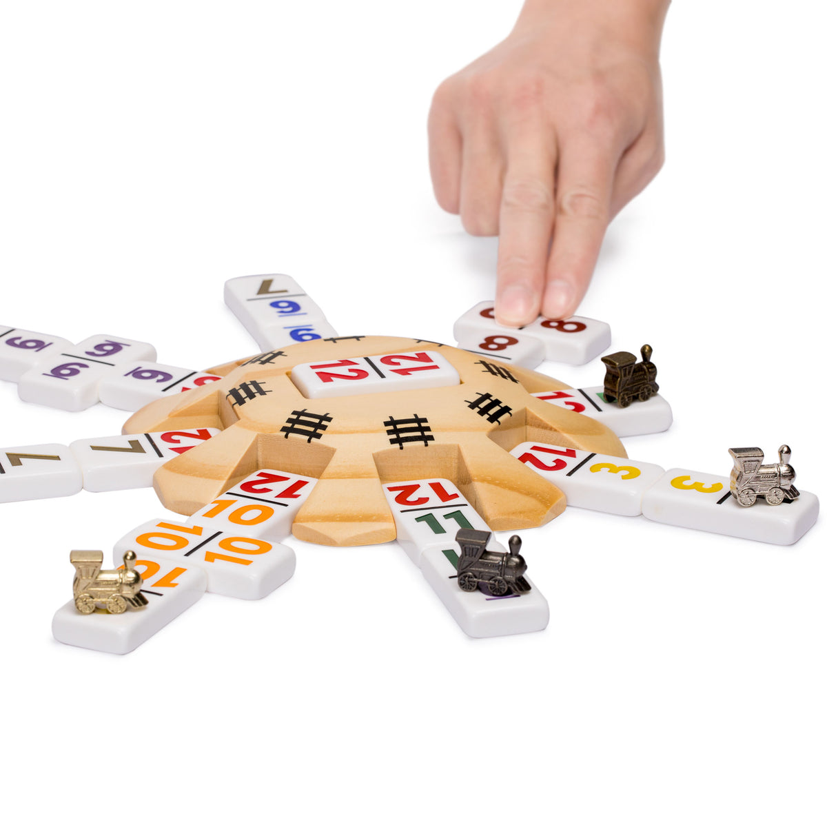 Mexican Train Complete Set with Double 12 Number Dominoes, Wooden Hub ...
