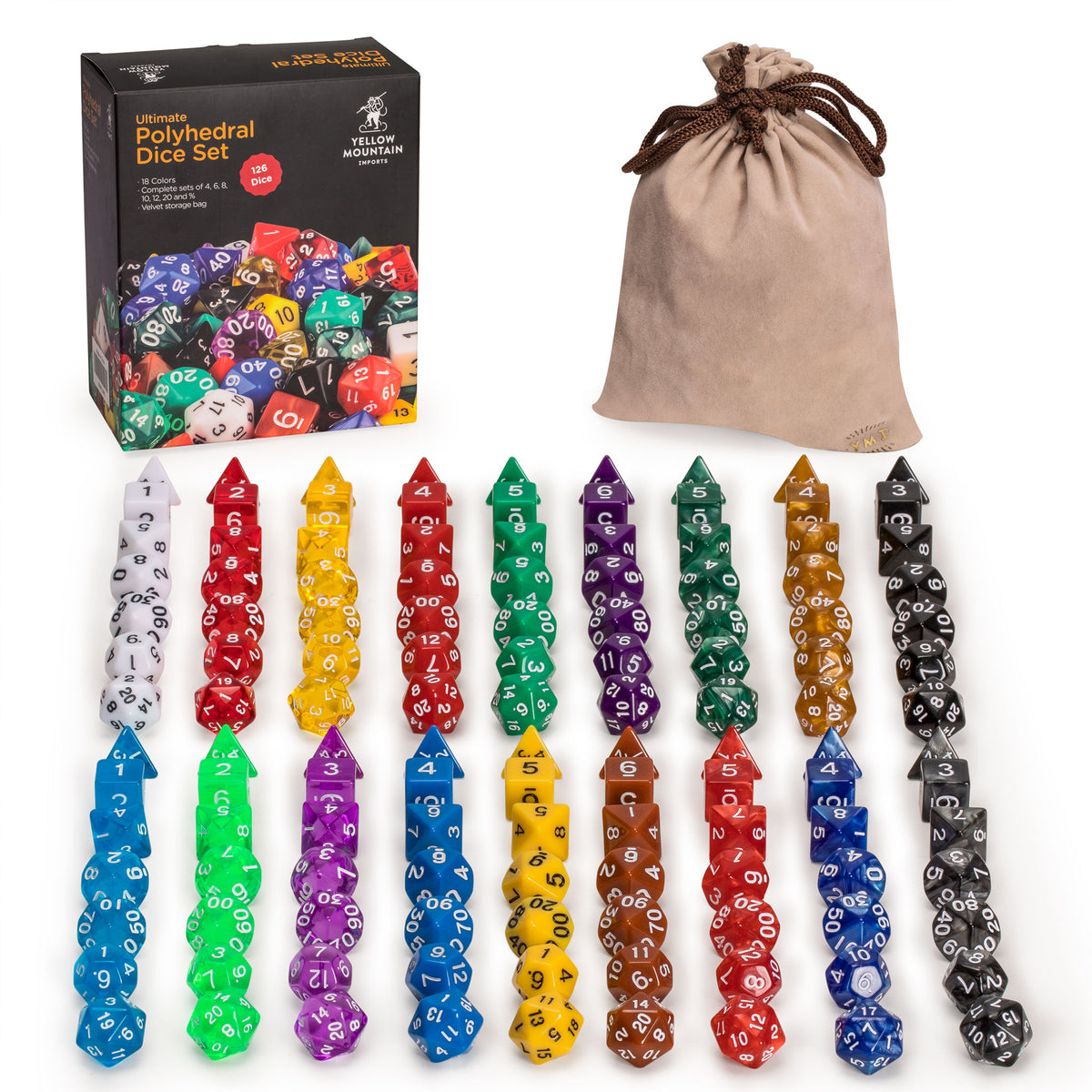 Polyhedral Dice - Set of 126 Multi-Colored Dice for Role Playing Games ...